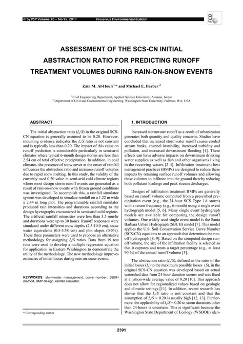 PDF Assessment Of The SCS CN Initial Abstraction Ratio For Predicting Runoff Treatment Volumes