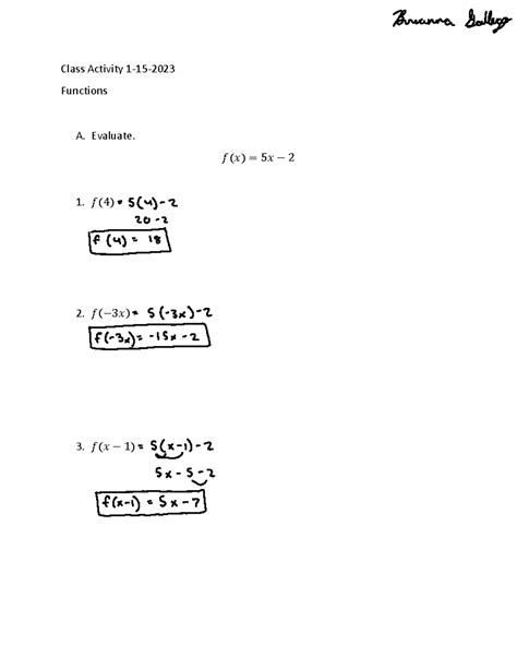 Class Activity 1 17 Functions Review Math 033 Class Activity 1 15