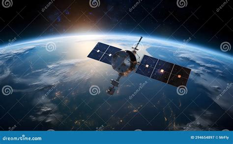 Satelite In Space Orbiting Satellite Around The Earth Stock