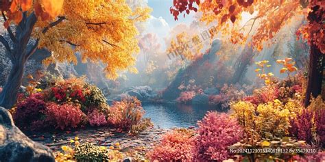 Ai创作图秋色梦幻风光 梦幻秋景 秋天森林画秋天壁纸 秋天森林画唯美秋色 季节变幻场景 秋色美景壁纸 唯美梦幻花田场景 自然美景仙境 秋日丛林