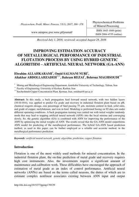 Pdf Improving Estimation Accuracy Of Metallurgical Performance Of Industrial Flotation Process