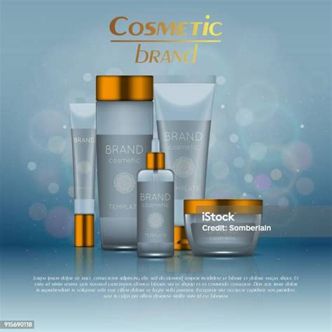 소프트 라이트 벡터 3d 화장품 그림 배경 Bokeh와 흐려 아름다움 현실적인 화장품 제품 디자인 서식 파일입니다 3차원 형태에 대한 스톡 벡터 아트 및 기타 이미지