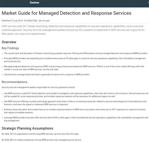 2019 Gartner Market Guide For Managed Detection And Response Services