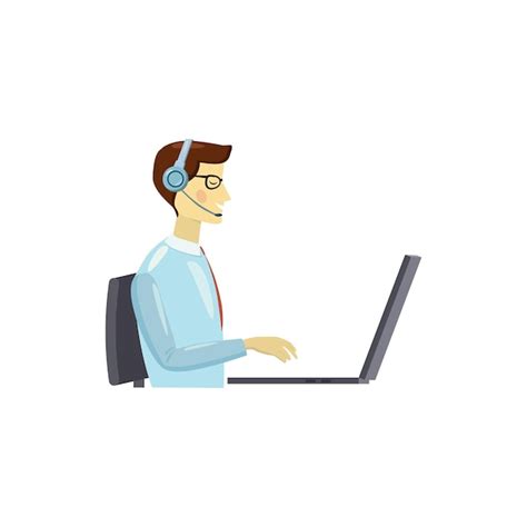 Operator In A Headset With Laptop Icon In Cartoon Style On A White