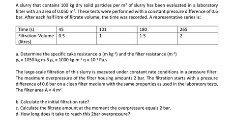 Solved A Slurry That Contains 100 ﻿kg Dry Solid Particles