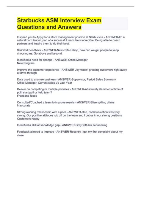 Starbucks Asm Interview Exam Questions And Answers Asm Stuvia Us