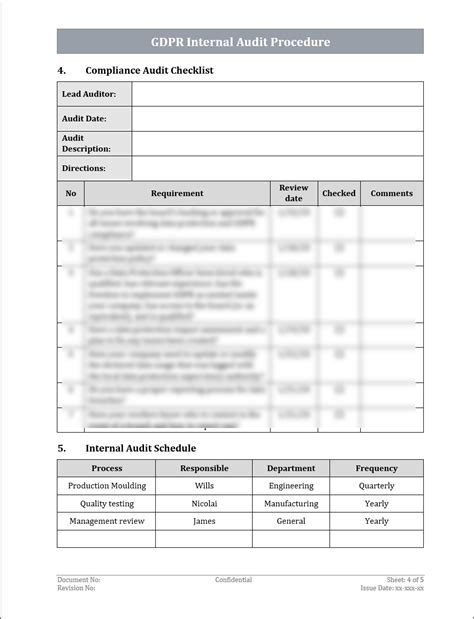 Gdpr Internal Audit Procedure Template It Governance Framework