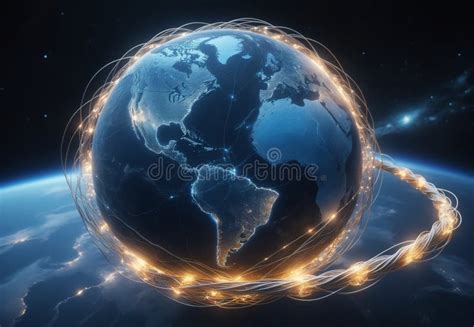 A Huge Glowing Internet Cable Stretching Across The Globe Like A Magical Thread Sparkling With
