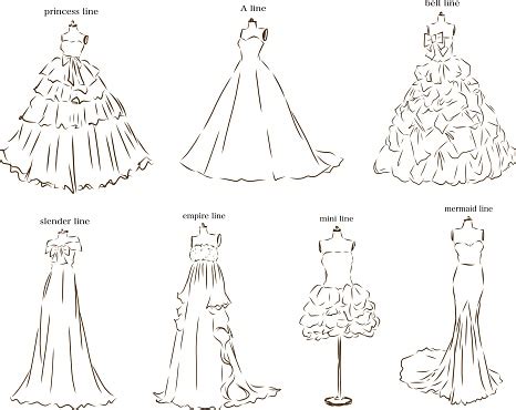 Different Types Of Wedding Dresses Outline Stock Illustration
