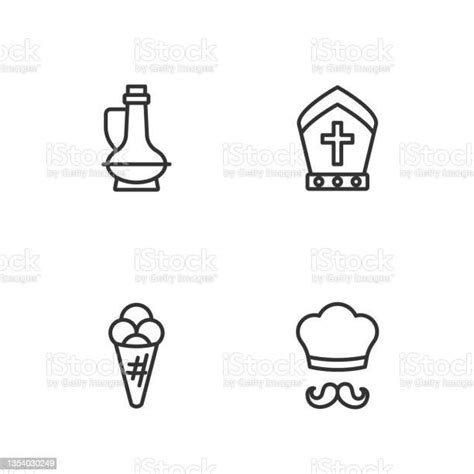 세트 라인 이탈리아 요리사 와플 아이스크림 올리브 오일 병과 교황 모자 아이콘 벡터 0명에 대한 스톡 벡터 아트 및 기타 이미지 0명 건강한 생활방식 검은색 Istock