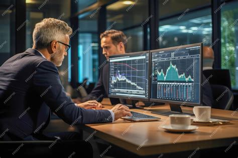 Premium Ai Image Financial Professionals Review Charts And Data In A Professional Office Setting