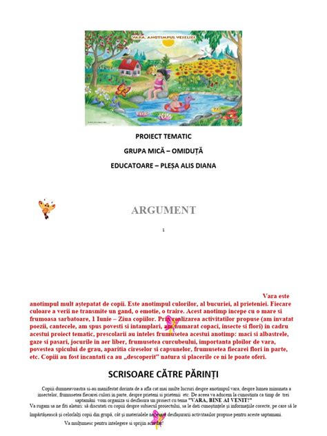 Proiect Tematic Vara Pdf