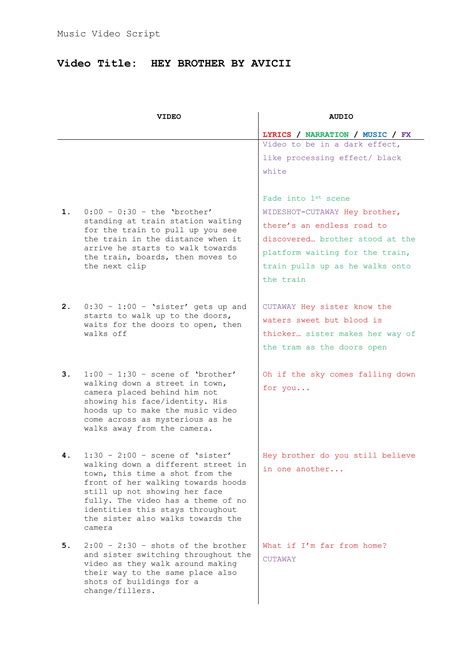 Avicii Hey Brother Final Draft Script Shauna Leacy DOCX Music Video Genres