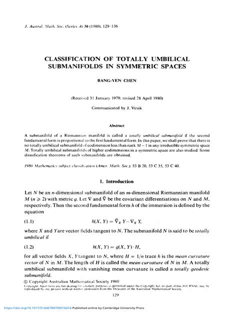 Classification Of Totally Umbilical Submanifolds In Symmetric Spaces Pdf