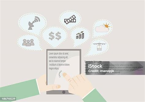 손으로 만지다 태블릿 디스플레이 및 어플리케이션 말풍선이 있는 벡터 그래픽 사용자 인터페이스에 대한 스톡 벡터 아트 및 기타 이미지 그래픽 사용자 인터페이스 기업