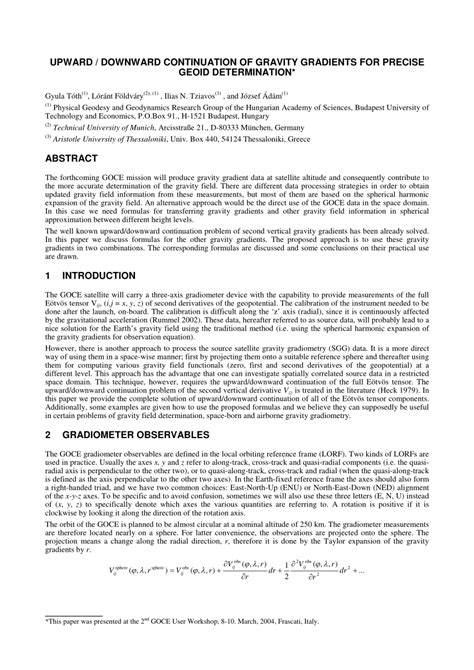Pdf Upward Downward Continuation Of Gravity Gradients For Precise Geoid Determination