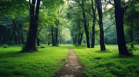 Premium Photo Green Grassy Path In Forest