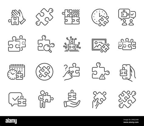 Puzzle Line Icons Jigsaw Challenge Business Strategy Puzzle Pieces