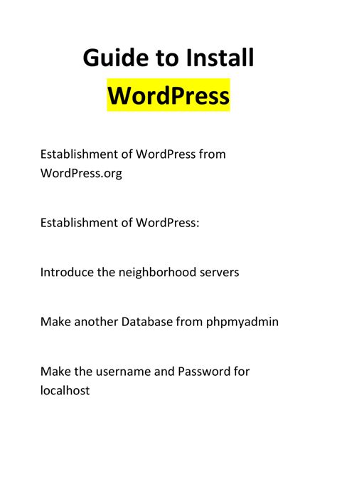guide to install wordpress summaries computer science docsity