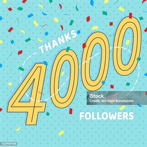 감사 합니다 4000 추종자 번호 엽서입니다 레트로 플랫 스타일 디자인 4 K 축 하 이미지 벡터 일러스트 레이 션을 색종이 배경에 고립 된 감사 합니다 인터넷 미디어와