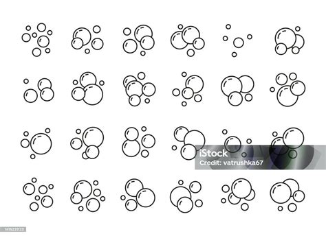 비누 거품 선 아이콘 산소 개요 로고 흐릿한 음료 및 샤워 젤을위한 물 거품 공 로고 벡터 통풍이 잘되는 샴페인 또는 비눗물 공 고립 된 컬렉션 기포에 대한 스톡 벡터 아트
