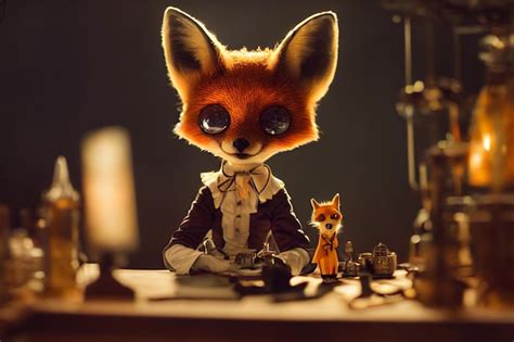Premium Ai Image Fox In His Laboratory 3d Illustration Tim Burton