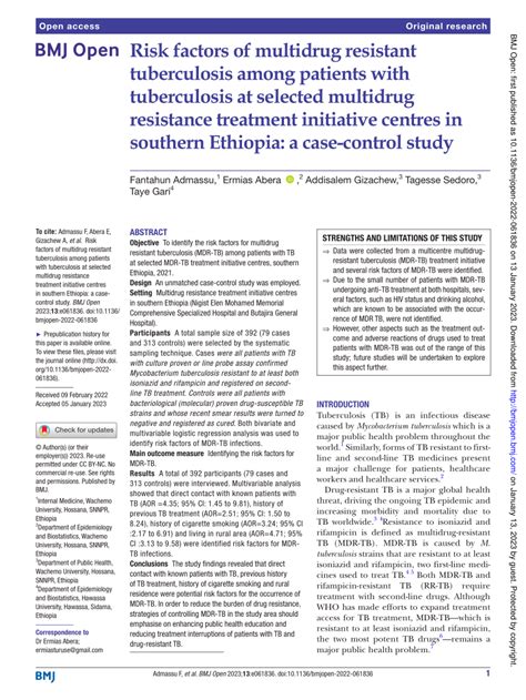 Pdf Risk Factors Of Multidrug Resistant Tuberculosis Among Patients