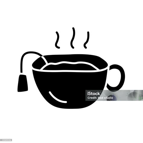 뜨거운 차 컵 문말 아이콘입니다 티타임 휴식 아침 식사 실루엣 기호 음수 공간입니다 따뜻한 맛 음료 벡터 고립 된 그림과 머그잔 전통 영국 음료 영어 다과 0명에 대한 스톡