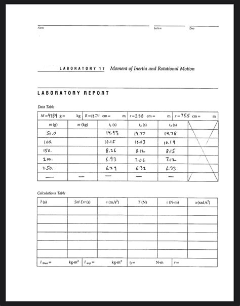 Calculations Table