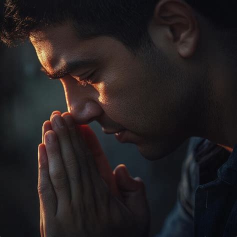 Sacred Moment Ultrarealistic Portrait Of Kneeling Prayer Premium Ai