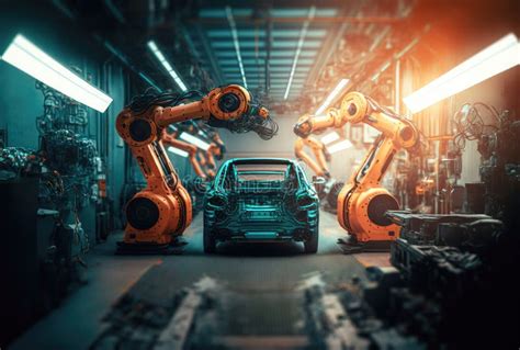 Car Factory Assembly Line With Automatic Robotic Arms Working Generative Ai Stock Illustration