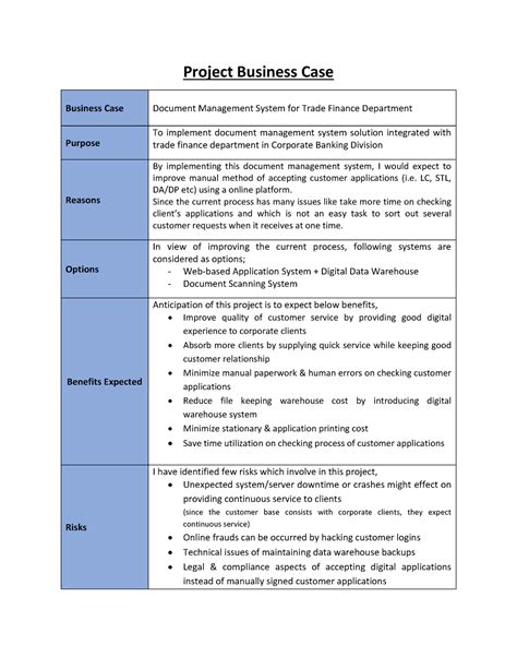 project business case project business case business case document