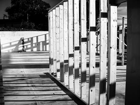 Wall Frame Being Built On A Slab On Grade Single Story Berm Home Stock
