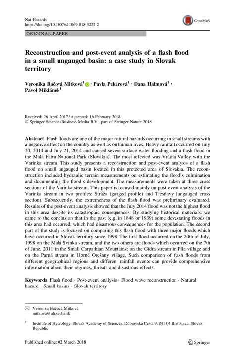 PDF Reconstruction And Post Event Analysis Of A Flash Flood In A Small Ungauged Basin A Case