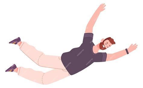 Premium Vector Smiling Man Falling Guy In Floating Pose Flying Character