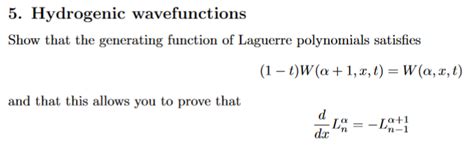 Solved 5 Hydrogenic Wavefunctions Show That The Generating