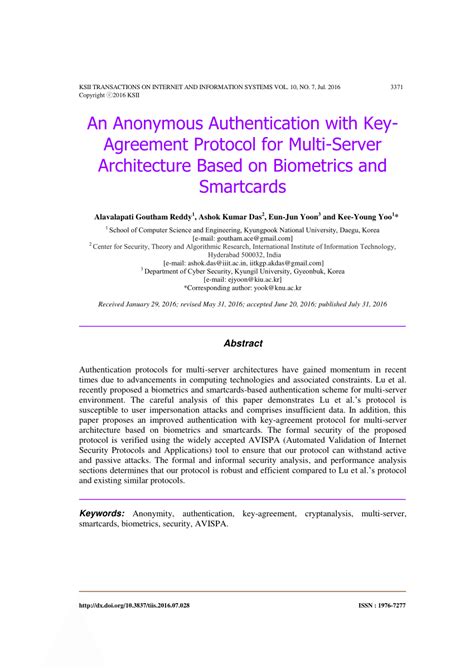 Pdf An Anonymous Authentication With Key Agreement Protocol For Multi Server Architecture