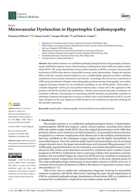 Pdf Microvascular Dysfunction In Hypertrophic Cardiomyopathy