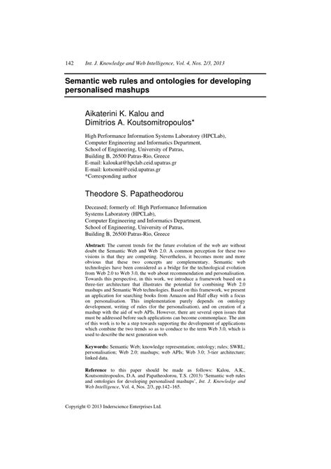 Pdf Semantic Web Rules And Ontologies For Developing Personalised Mashups