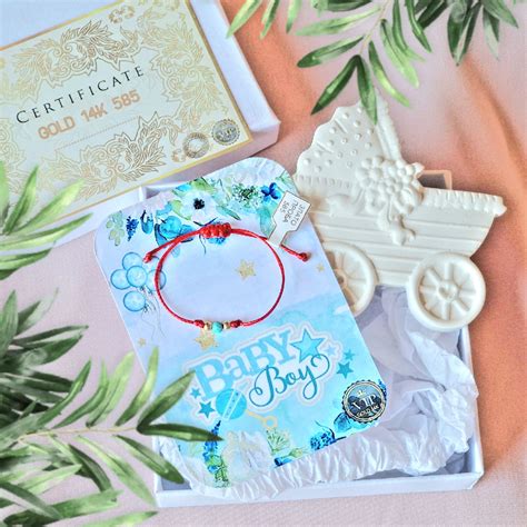 Подарък за Бебе Момче Гривна Червен Конец Злато 14К и Тюркоаз в Подаръ Vipatelie Ателие за