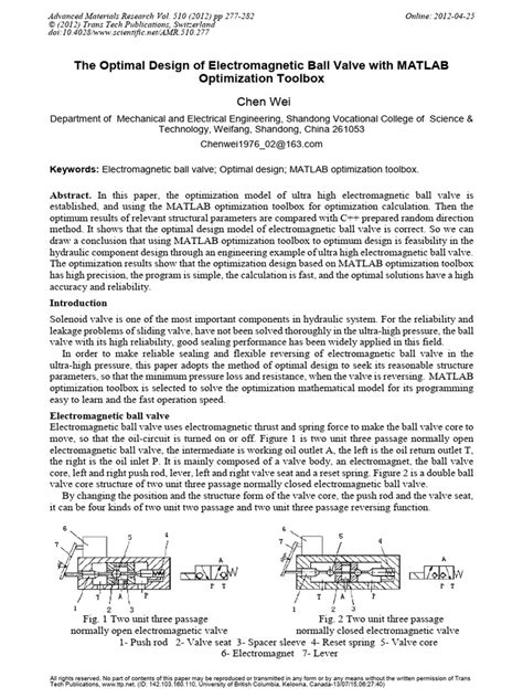 The Optimal Design Of Electromagnetic Ball Valve With Matlab Optimization Toolbox Pdf