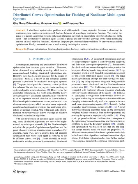 Pdf Distributed Convex Optimization For Flocking Of Nonlinear Multi