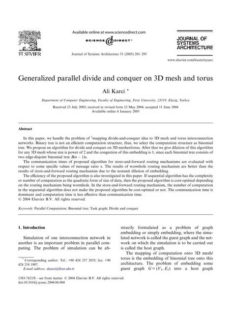 Pdf Generalized Parallel Divide And Conquer On 3d Mesh And Torus