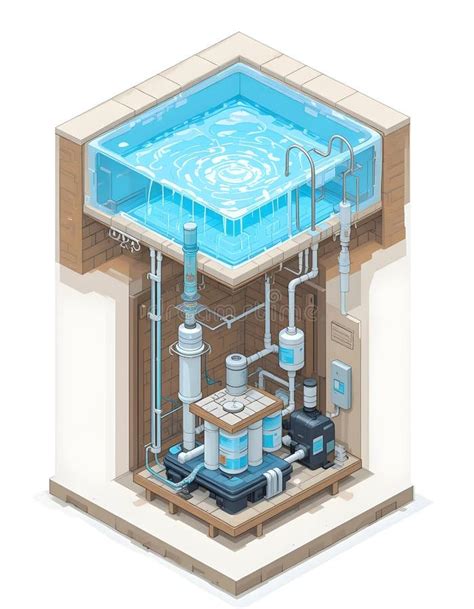 Detailed Isometric Illustration Of An Indoor Swimming Pool S Filtration And Purification System