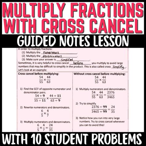 Multiplying Fractions With Cross Cancel Cross Simplifying Guided Notes