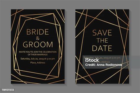 비즈니스 또는 프리젠 테이션 이나 인사말을위한 현대 기하학적 고급 결혼식 초대장 디자인 또는 카드 템플릿의 집합입니다 Rsvp에 대한 스톡 벡터 아트 및 기타 이미지