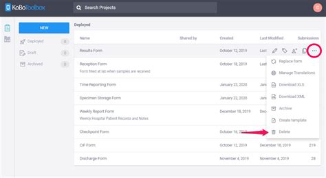 Deleting A Project — Kobotoolbox Documentation