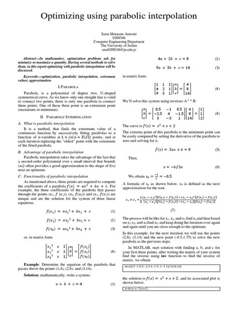 Optimizing Using Parabolic Interpolation Applied Numerical Matlab