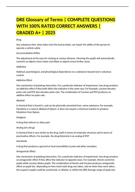 Dre Glossary Of Terms Complete Questions With 100 Rated Correct Answers Graded A 2025