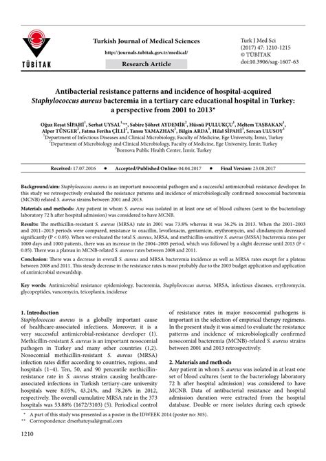 Pdf Antibacterial Resistance Patterns And Incidence Of Hospital Acquired Staphylococcus Aureus